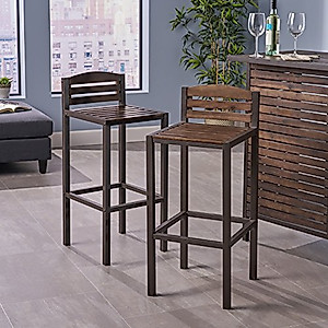 Christopher Knight Home Lilith Indoor Acacia Barstools with Iron Frames, 2-Pcs Set, Dark Brown / Rustic Metal