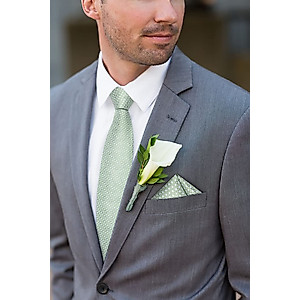 DiBanGu Mens Tie Set Silk Solid Paisley Necktie and Pocket Square Cufflinks Classic Formal Ties for Men Wedding Party, Sage Green