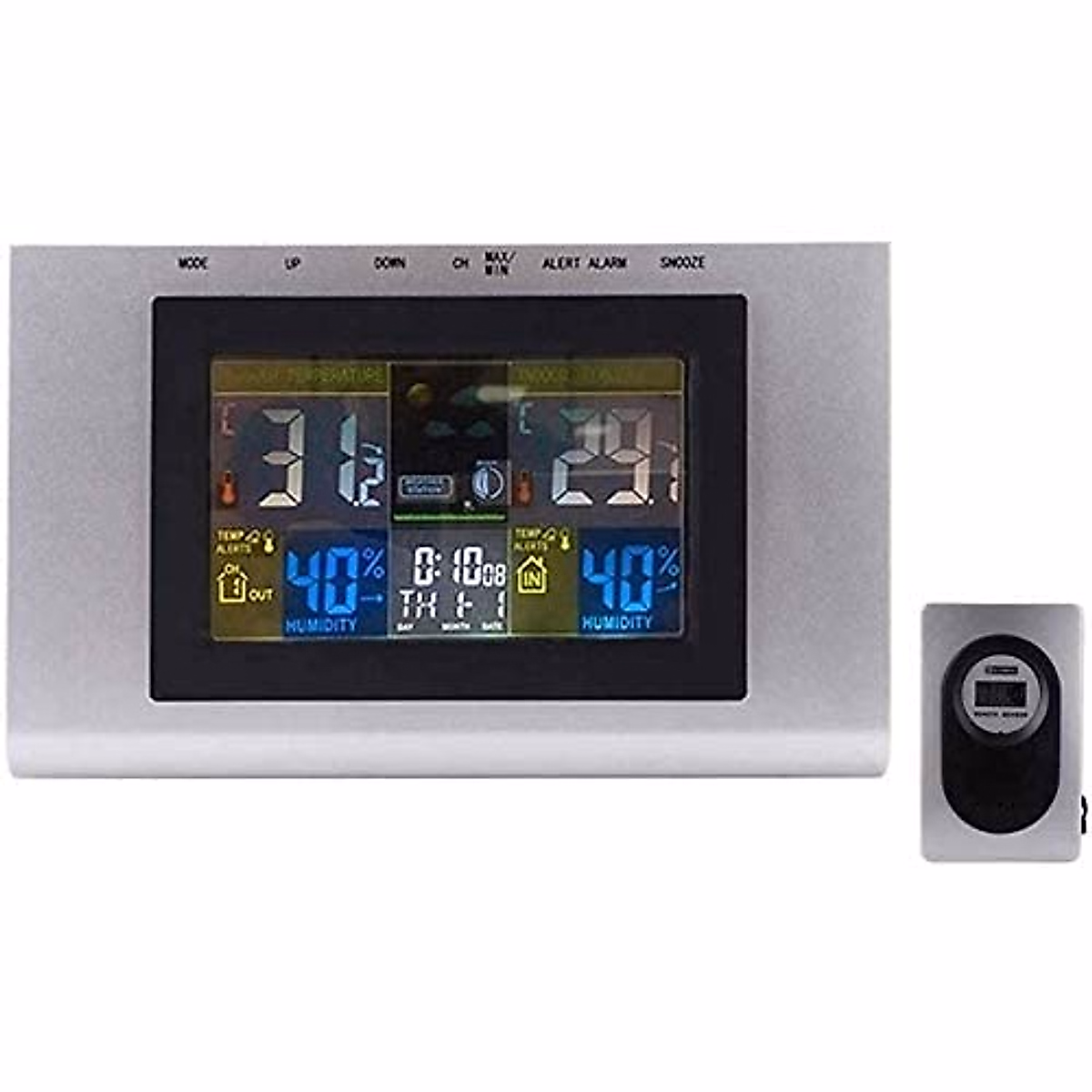 QHYXT Weather Stations Wireless Indoor Outdoor Thermometer Hygrometer, with Color Screen, Alarm Clock,Humidity Weather Forecaster with Remote Senso