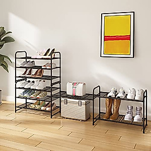 Simple Trending 3-Tier Stackable Shoe Rack, Expandable & Adjustable Shoe Shelf Storage Organizer, Wire Grid, Black