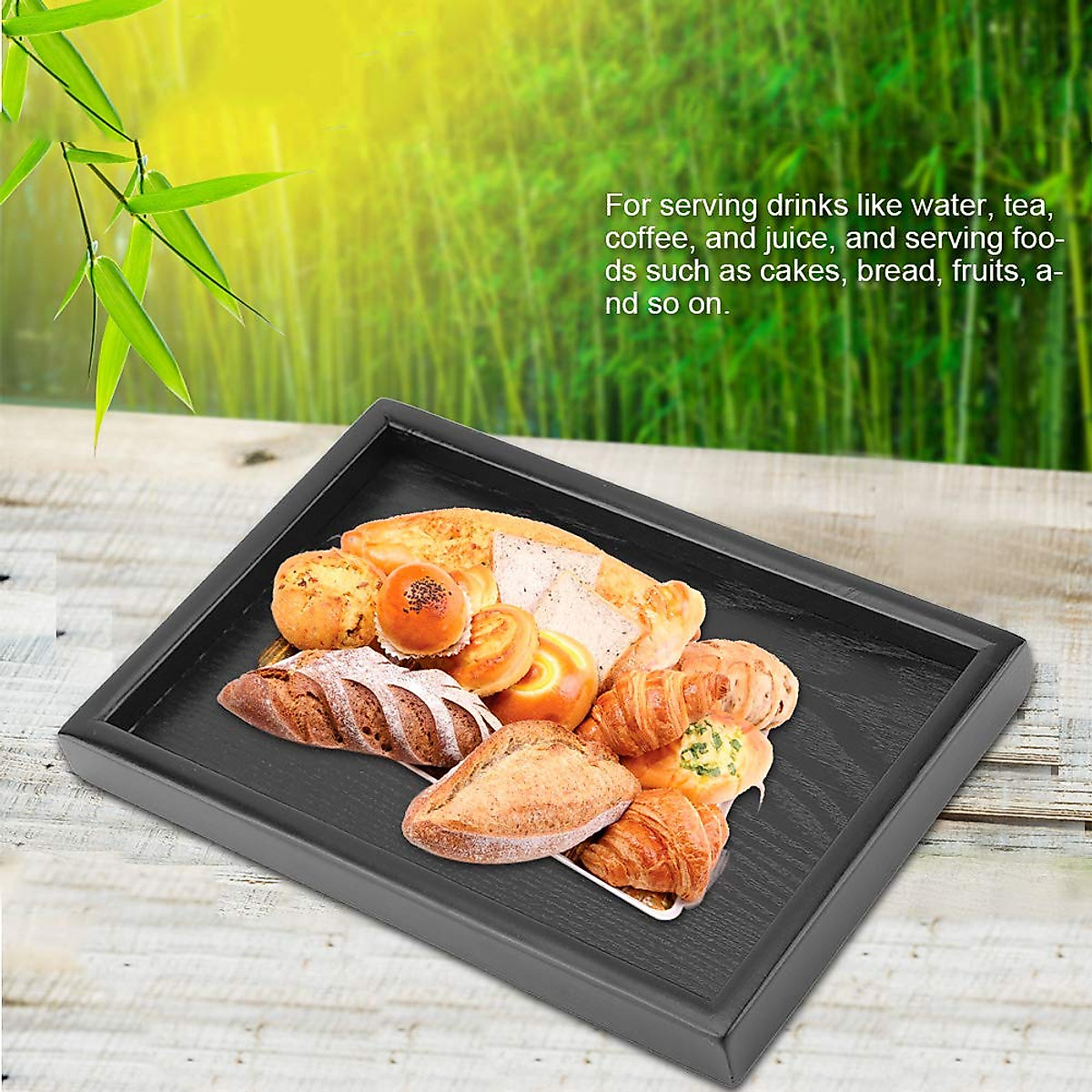 Rectangle Shape Solid Wood Decorative Serving Tray Tea Coffee Snack Food Meals Serving Tray Plate for Home Office Restaurants (30 * 24)
