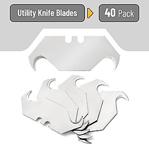Bates- Utility Knife Blades with Hook Edge, 40 Pack, Box Cutter Blades, Razor Blades Utility Knife, Razor Knife Blades, Replacement Blades, Razor Blades for Box Cutters, Box Cutter Blades Refills