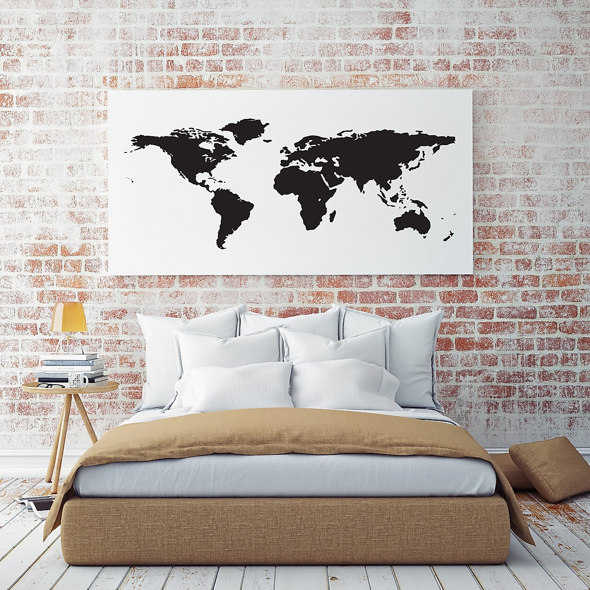 Black World Map Wall Decal – Easy to Apply Modern Large Earth Mural – Vinyl Atlas Graphic Wall Decoration Art for Kids Room, Nursery, Living Room, or Bedroom