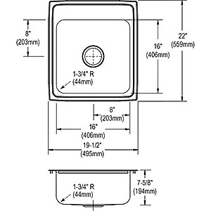 Elkay LR20223 Lustertone Classic Single Bowl Drop-in Stainless Steel Sink
