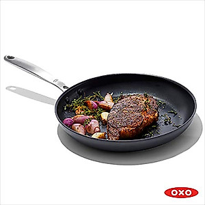 OXO Good Grips Pro 12" Frying Pan Skillet, 3-Layered German Engineered Nonstick Coating, Dishwasher Safe, Oven Safe, Stainless Steel Handle, Black