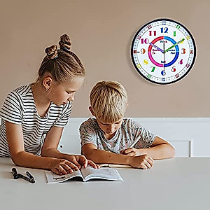 Telling Time Teaching Wall Clock, Silent Movement, Educational Wall Clock, Makes Kids Learning Time Faster and Fun. Its Perfect for Parents and Teachers, Decorate Kids Bedroom or Classroom,Black