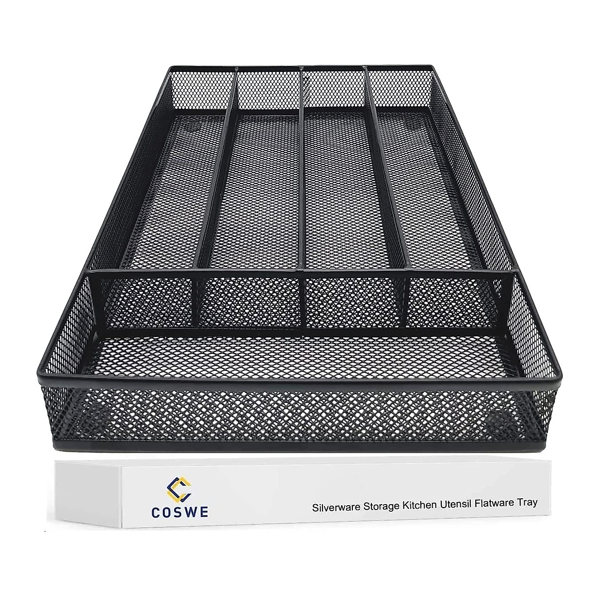 COSWE Silverware Tray for Drawer, Silverware Organizer, Metal Drawer Organizer Kitchen Utensils with Foam Feet Multi Compartments Cutlery Organizer in Drawer