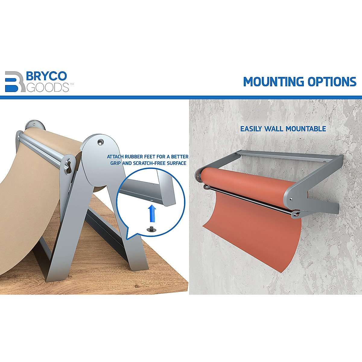 Paper Roll Dispenser and Cutter - Long 24" Roll Paper Holder - Great Butcher Paper Dispenser, Wrapping Paper Cutter, Craft Paper Holder or Vinyl Roll Holder - Wall Mountable