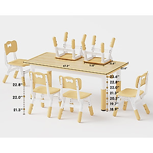 Brelley Kids Table and 6 Chairs Set, Height Adjustable Toddler Table and Chair Set, Graffiti Desktop, Classroom/Daycare/Home, Children Multi-Activity Table for Ages 2-8