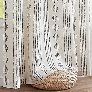 jinchan Boho Curtains Linen Curtains for Living Room Black Farmhouse Boho Curtains 84 Inches Long Geometric Striped Patterned Mudcloth Grommet Top Curtains 2 Panels Black on Beige