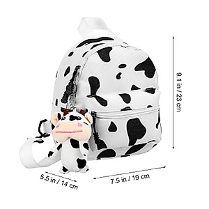 TENDYCOCO Cow Backpack with Plush Cow Pendant Canvas Cow Print Backpack Cow Print stuff Cow Gifts for Women Mini Backpack for Women