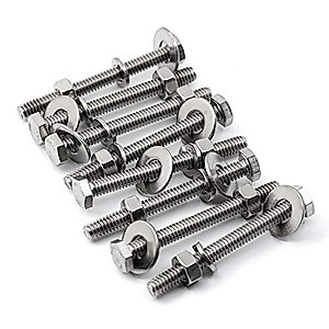(8 Sets) 1/4-20x2-1/4" Stainless Steel Hex Head Screws Bolts Nuts Flat Washers & Lock Washers Kits, 18-8 (304) S/S,Full Thread,Machine Thread,Flat Washers Diameter 0.748"
