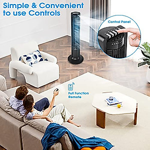 Airvention 115° Oscillating Modern Tower Fan for Bedroom, 43'' Standing Fan with Remote, 7.5H Timer, 28dB Ultra Quiet Cooling Floor Fan for Home, Office or Bedroom, 3 Speeds, 3 Modes, X01A, Black