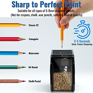 JOINPRO Pencil Sharpeners, Professional Electric Pencil Sharpener, Heavy-Duty Helical Blade; Auto Quick Sharpening; Battery Operated for 6-8mm No.2/Colored Pencils, Kids, Classroom, Office (Black)