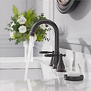 Phiestina 2-Handle 8 Inch 3 Hole Oil Rubbed Bronze Widespread Bathroom Faucets, with Valve and Metal Pop-Up Drain, WF017-4-ORB