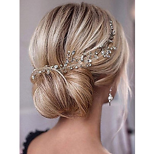 EARENT Bride Wedding Crystal Hair Vine Bridal Long Headband Wedding Hair Piece Rhinestone Hair Accessories for Women and Girls (Silver)