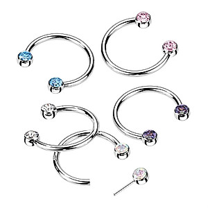 Pierced Owl 16GA F136 Implant Grade Titanium Threadless CZ Crystal Ends Horseshoe Circular Barbell (Clear)