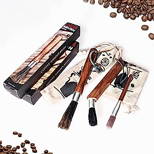 Bavane 3PCS Professional Coffee Brush, Coffee Grinder Brush Set, Natural Boar Bristles Black Walnut Handle Espresso Machine Cleaning Tool, Coffee Cleaner Brushes Coffee Tool for Barista Home Kitchen