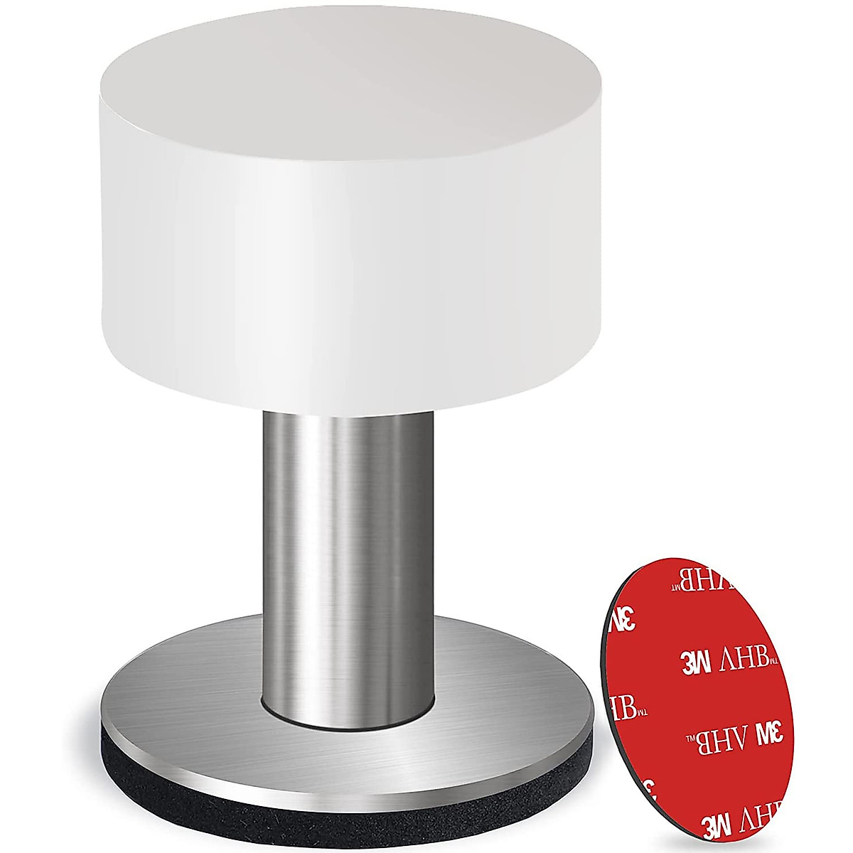 Door Stoppers with Extra Stickers, Self-Adhesive Door Stop with White Rubber & Stainless Steel Body - Sound Dampening Door Bumpers for Home & Office, Door stoppers for Bottom of Door (Medium-2.56inch)