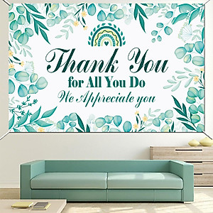 HOWAF We Appreciate You Party Decorations Backdrop Banner, Thank You for All You Do Banner for Thanks to Staff Teachers Doctor Nurses Staff, Team Appreciation Week Green Banner Party,72.8" x 43.3"