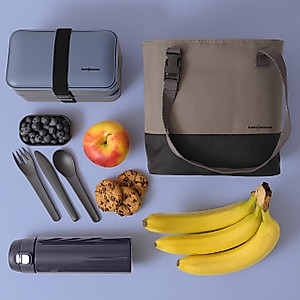 Bentoheaven Premium Bento Lunch Box with Insulated Lunch Bag - Includes Sauce Cup, Divider, Cutlery & Chopsticks - Made of Oxford Fabric