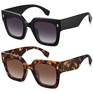 STORYCOAST Retro Square Sunglasses for Women Men Trendy Oversized Sunnies Big Shades Black/Leopard