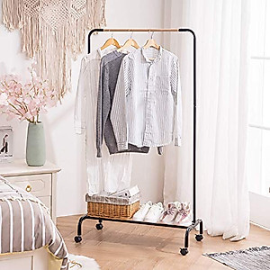 YOUDENOVA Clothes Rack on Wheels, Rolling Clothing Rack for Hanging Clothes, Clothing Garment Rack, Black