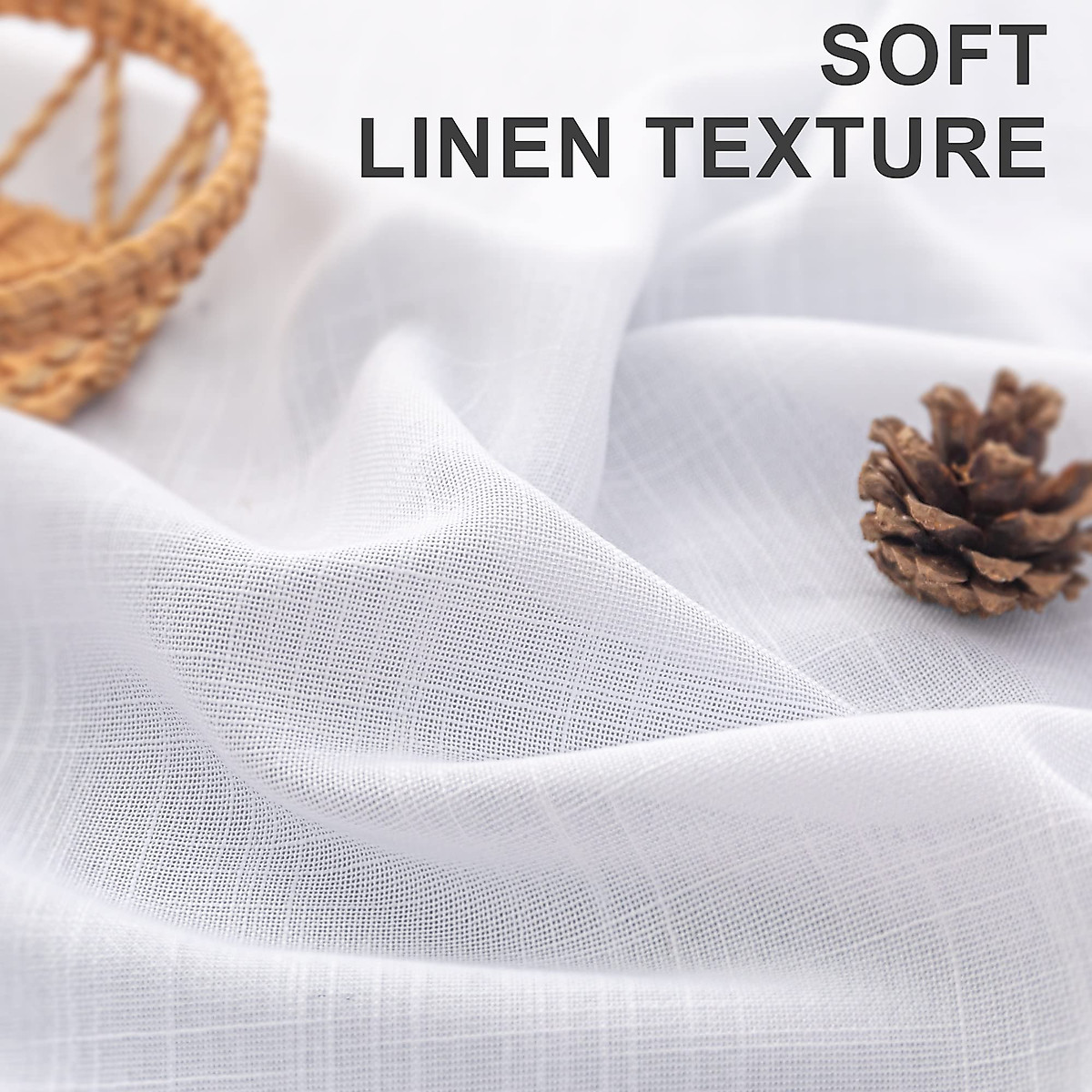 White Kitchen Cafe Curtains 24 Inch Length for Small Window Treatments 2 Panels Set Back Tab Pocket Top Tier Curtains Semi Sheer Linen Short Bathroom Curtains for Closet Door Coverings 30x24 Long