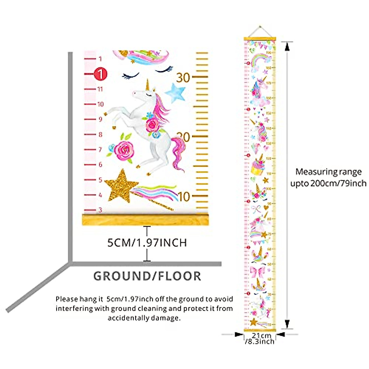 HomeEvolution Kids Growth Chart Height Measuring Chart, Classical Canvas Wall Hanging Rulers for Baby Children Girls Bedroom Decor (Unicorn)