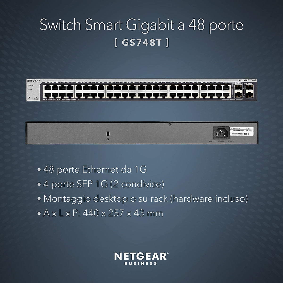 NETGEAR 48-Port Gigabit Ethernet Smart Switch (GS748T) - Managed, with 2 x 1G SFP and 2 x 1G Combo, Desktop or Rackmount, and Limited Lifetime Protection