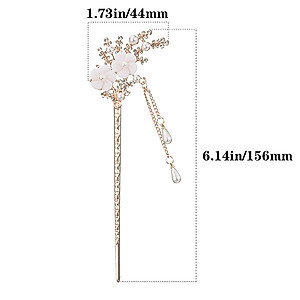 2 Pcs Rhinestone Pearl Flower Hair Stick Chinese Hair Chopsticks Vintage Tassel Hair Pin Chignon Pin Chopsticks Hair Styling Hair Making Accessories for Women (White)1