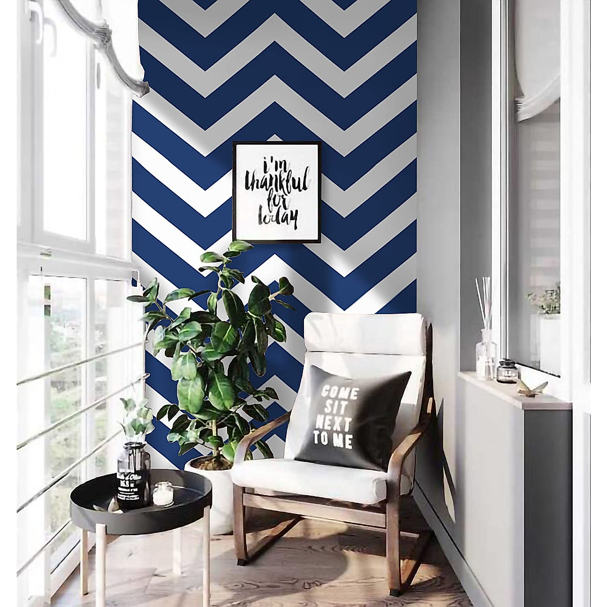 17.3"x118" Peel and Stick Wallpaper White and Blue Stripe Wallpaper Removable Stripe Contact Paper Self-Adhesive Waterproof Wallpaper Decorative Wall Covering Cabinets Furniture Countertop Vinyl Film