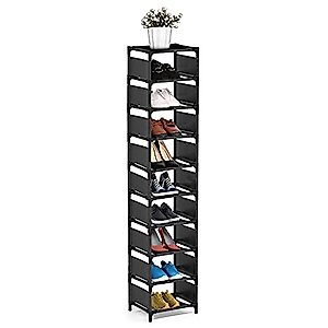 isightguard Narrow Shoe Rack, 10 Tier Vertical Shoe Rack for Closet Entryway Tall Slim Shoe Rack for Small Spaces Shinky Shoe Organizer Space Saving Corner Shoe Shelf Shoe Tower