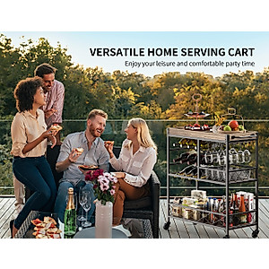 Gizoon 3 Tier 38" Home Bar Serving Cart with Large Storage Space, Mobile Kitchen Storage Trolley with Lockable Wheels, 12 Wine Rack, Glass Holder, Removable Tray (Gray)