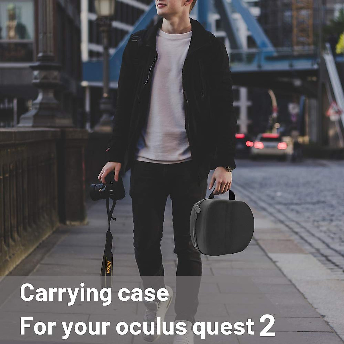 MASiKEN Hard Case for VR Oculus Quest 2 Headset Controllers Carrying Case, Waterproof Portable Quest Case for Travel and Home Storage Official Elite Strap Accessories (Black+White)