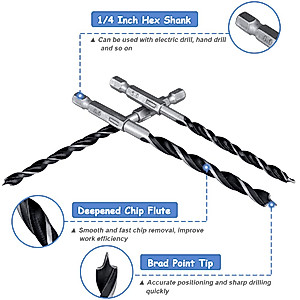Mesee 10 Pieces HSS Brad Point Twist Drill Bits, 1/4 Inch Hex Shank Quick Change Twist Drill Bits Set for Woodworking Dowel Drilling - 4mm/ 5mm/ 6mm/ 8mm/ 10mm