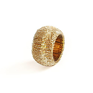 Goroly Home Beaded Napkin Rings Set of 4, Hand Made Round Beaded Napkin Rings Perfect for Christmas, Thanksgiving, Family Gatherings - A Beautiful Complements to Your Dinner Table Décor - Gold