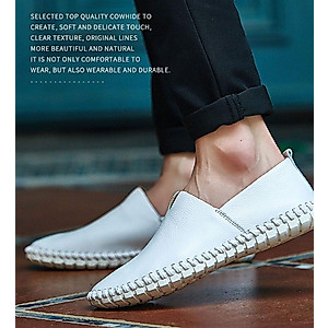Men's Genuine Leather Loafer Shoes Slip On Soft Walking Driving Shoes,White,45EU=10.5 M US