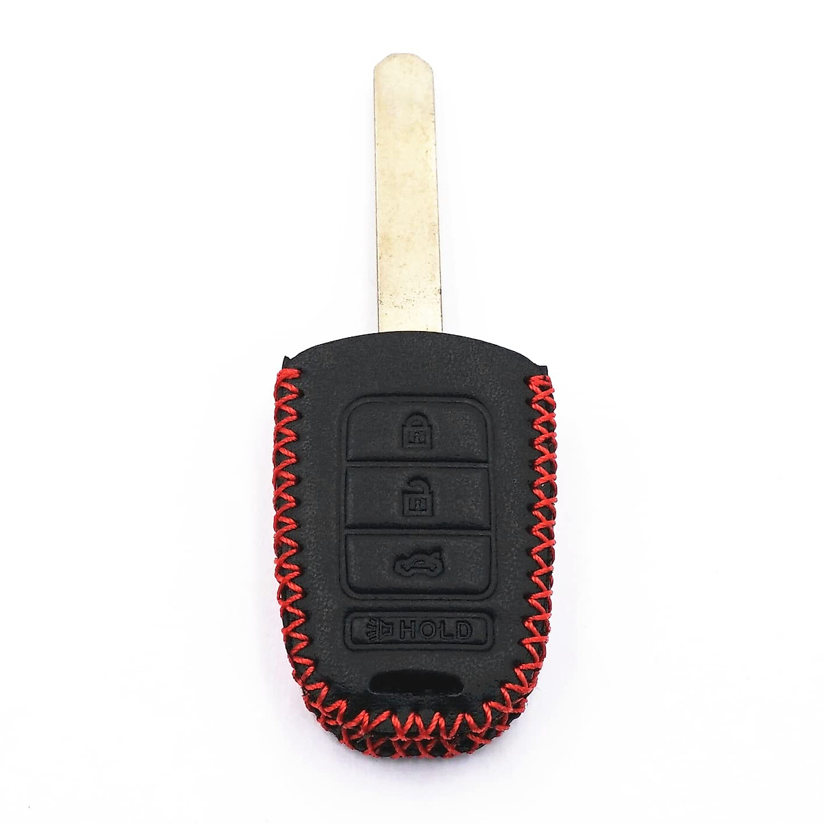 MJKEYAuto Black Leather 4 Buttons Remote Smart Key Fob Cover Case Chain for Honda Accord Sport Civic Crosstour CR-V HR-V 2019 2018 2017 2016 2015 2014 2013