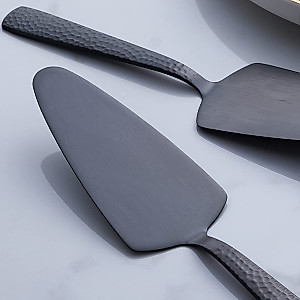 Matte Black Large Serving Utensil Set, FULLYWARE Stainless Steel Large Hostess Serving Set, include Serving Spoon, Slotted Serving Spoon, Serving Fork, Pie Server and Butter Knife, 5-piece