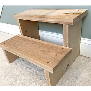 Generic Classic Amish Reclaimed Wood Two-Step Stair/Step Stool. Natural, Rustic, Heavy Duty, Wide, Versatile. Indoor/Outdoor. Handmade in USA. 18 x 14 x 12”.
