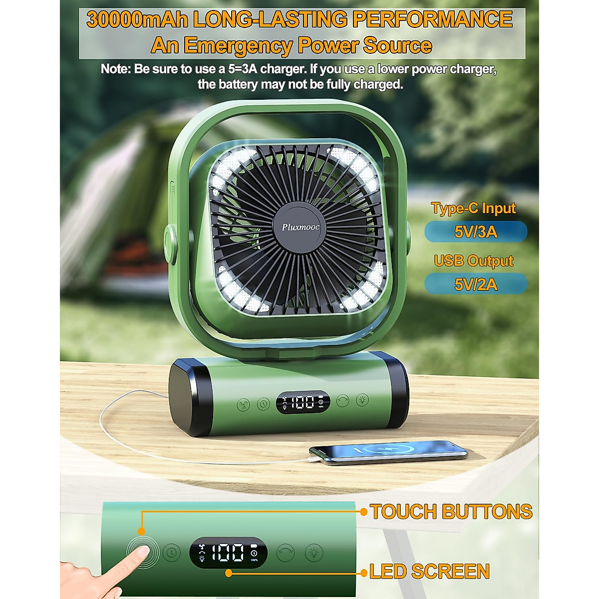 30000mAh Portable Fan Rechargeable with Remote & Oscillating,Battery Operated Fans with Lantern & Timers,Rechargeable Fan for Bedroom,Dorm,Bedside,Small Cordless Fan for Camping,Outdoor,Power Outages