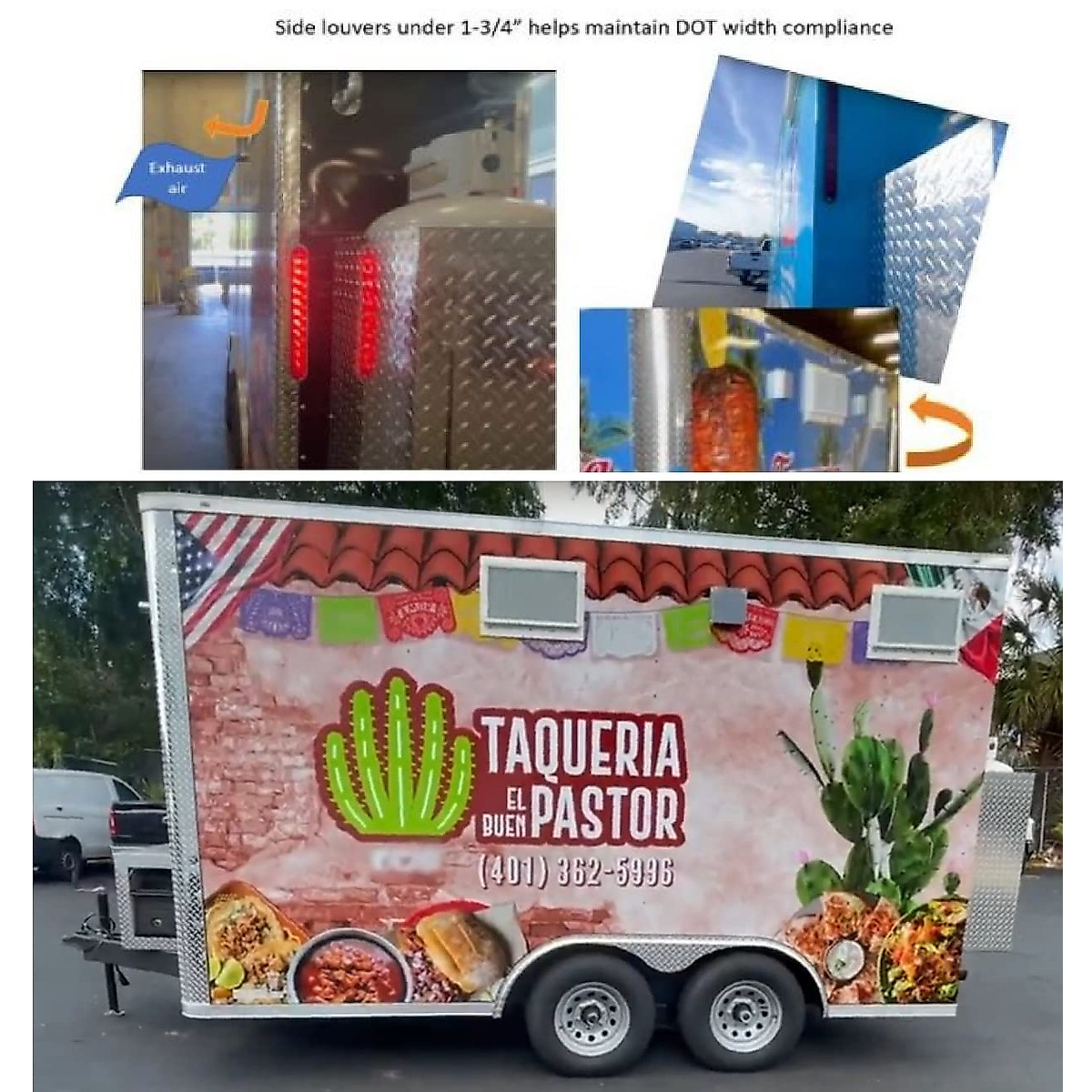 10' Integrated Exhaust Hood & Fan System with Kiddie Fire Suppression | Patent Pending Low Box Vent Hood with Double Exhaust Fan Louvers for Food Concession Trailer | Food Truck Equipment Made in USA
