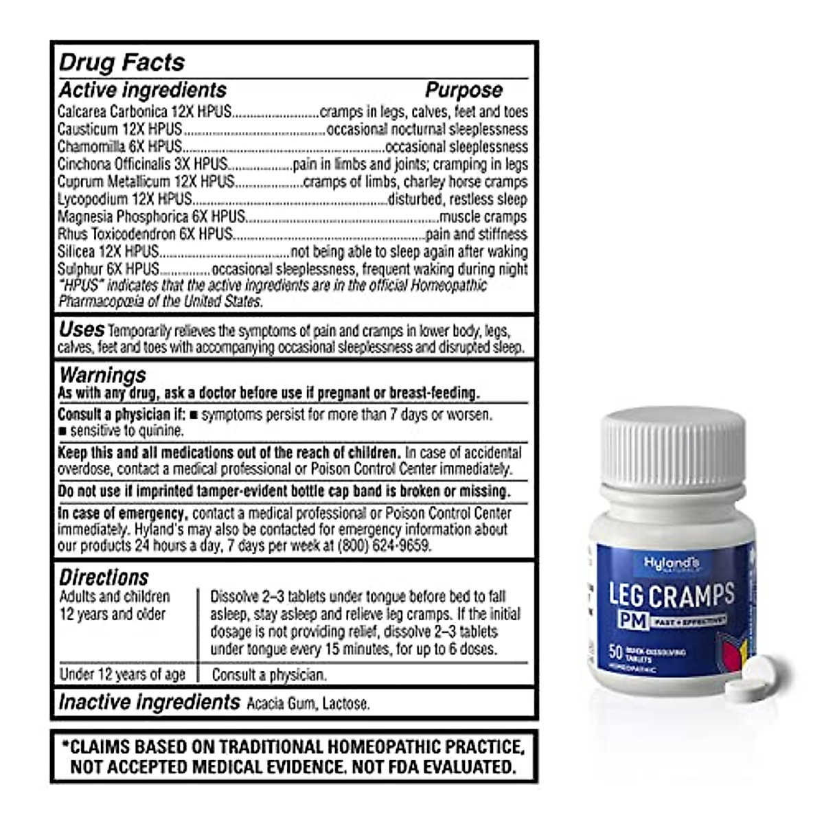 Leg Cramps Tablets by Hyland's Naturals, PM Nighttime Formula, Natural Relief of Calf, Foot and Leg Cramps at Night, 50 Count
