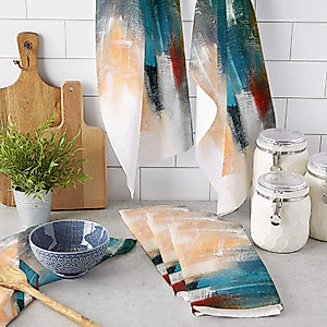 LEOKOTI Turquoise Orange White Kitchen Towels, Absorbent Dish Cloths Hand Towels for Bathroom, Modern Oil Painting Abstract Art Aesthetics Decorative Dish Towels Tea Towels Bar Towels 18"x28", 2 Pack