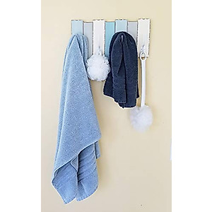 Tumbler Home Beachy Wood Wall Rack-4 Double Metal Hooks-Distressed Beach Decor Finish 16 inch x 8 inch