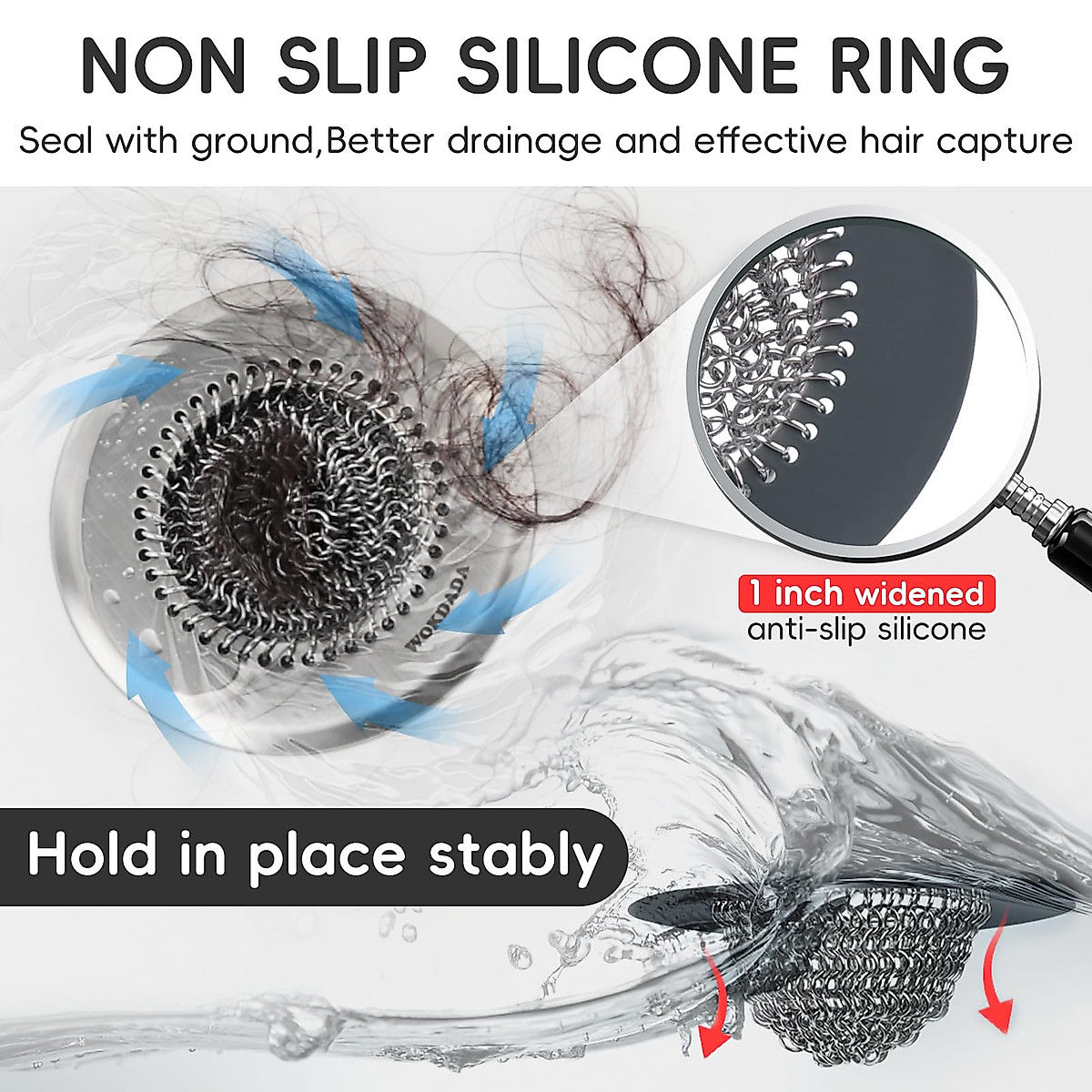 Bathtub Drain Hair Catcher, Wokdada Fast Drainage Shower Drain Hair Catcher, Reversible 304 Stainless Steel Drain Protector for Pop-Up and Regular Drains of Bathroom(Patented Product)