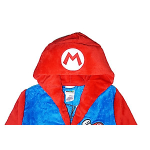 Super Mario Little/Big Boys' Soft Hooded Fleece Sleepwear Bathrobe - Plush Robe for Kids, Mario, 6/7