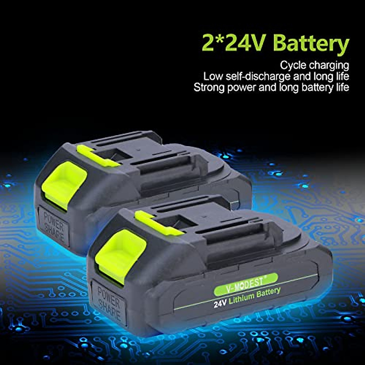 6 inch Mini Chainsaw Cordless, V-MODEST Upgraded Portable Handheld Electric Chain Saw Powered by 2 * 24V Rechargeable Battery, Small Chainsaw with Security Lock for Tree Branches Wood Cutting