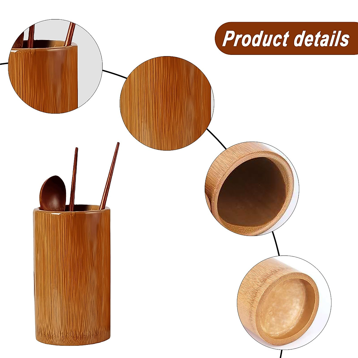 Wooden Utensil Holder, 6.1x 3.5 Inch Wood Kitchen Utensil Holder Kitchen Utensil Organizer, Wood Kitchen Tool Holder for Spoons, Cooking Tools, Chopstick Holder for Farmhouse Kitchen Counter Decor